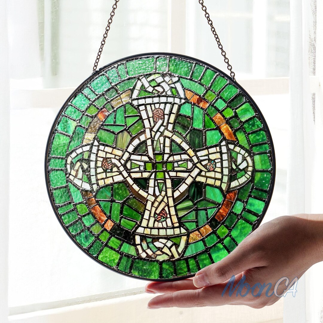 Celtic Cross Stained Glass Suncatcher, Ireland Wall Art, Celtic Window ...