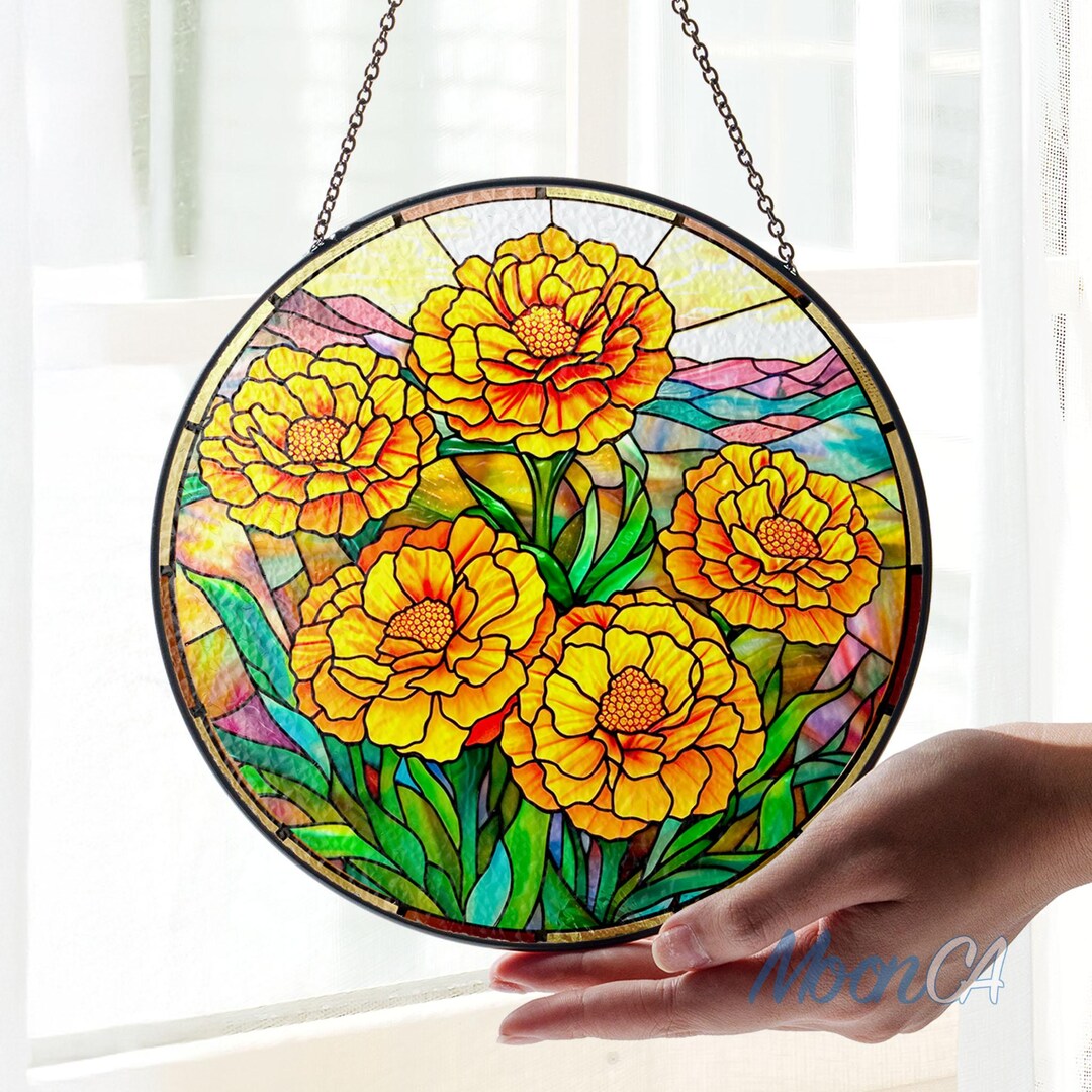 Marigold Birth Flower Suncatcher Ornament, Birth Month Flower Window ...