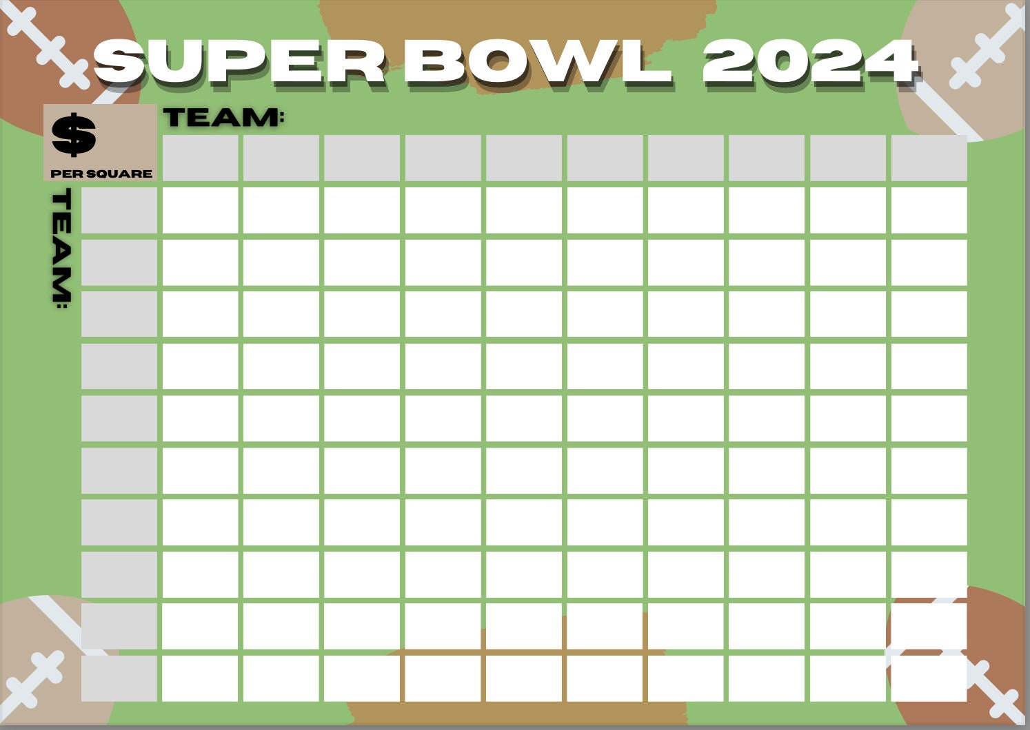 Super Bowl/ Football Squares Template - Etsy