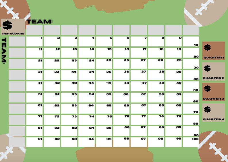 Super Bowl/ Football Squares Template - Etsy