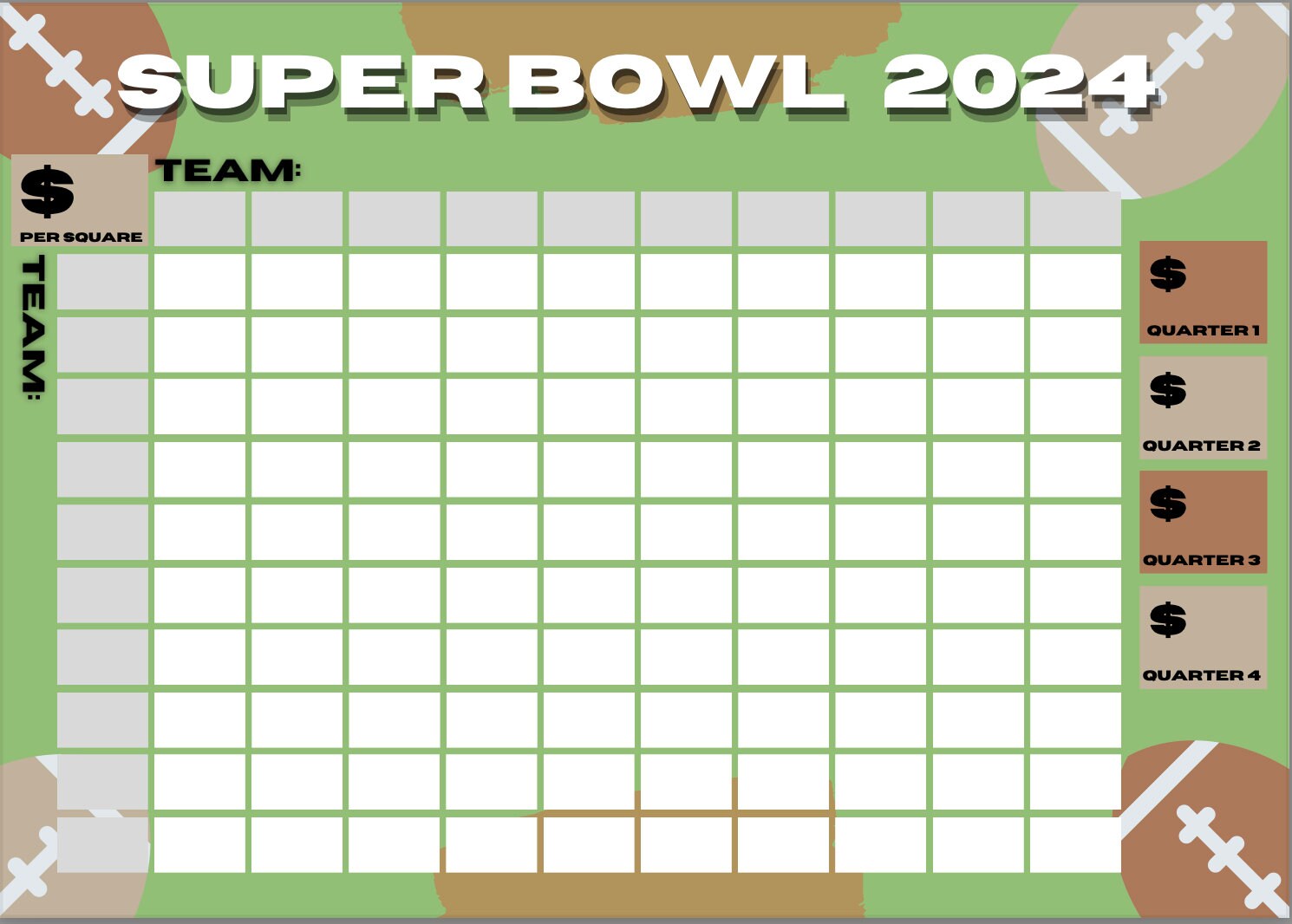 Super Bowl/ Football Squares Template - Etsy