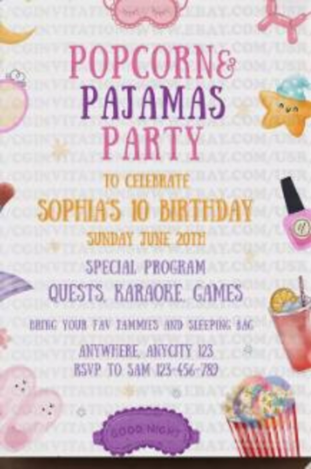 EDITABLE Popcorn & Pajamas Birthday Invitation, Movie Night Slumber ...