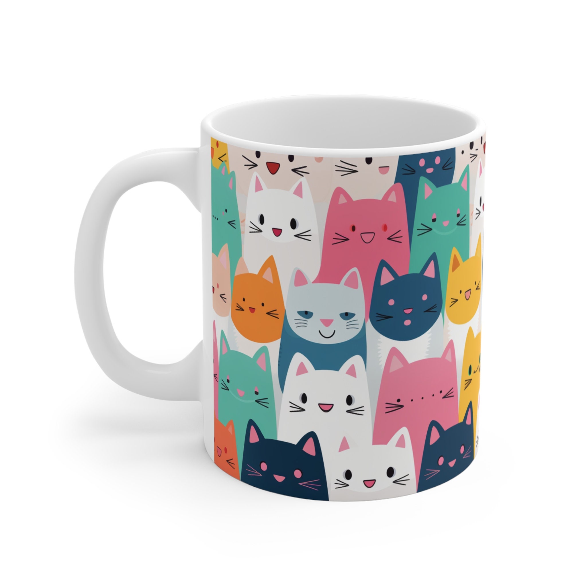 Cute Cat Mug, 11oz, 15oz, Cat Pattern Mug, Colorful Cat Mug, Cat Owner ...