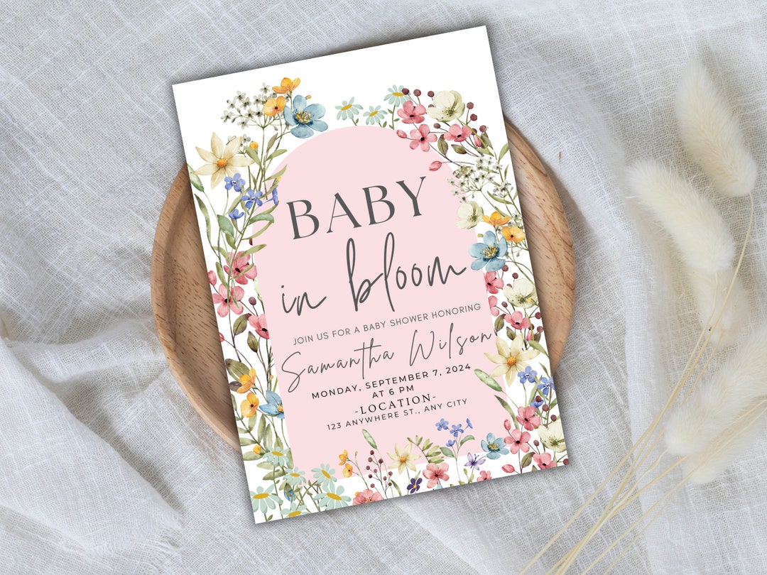 Invitación de bebé en flor / Invitación de flores silvestres / Flores ...