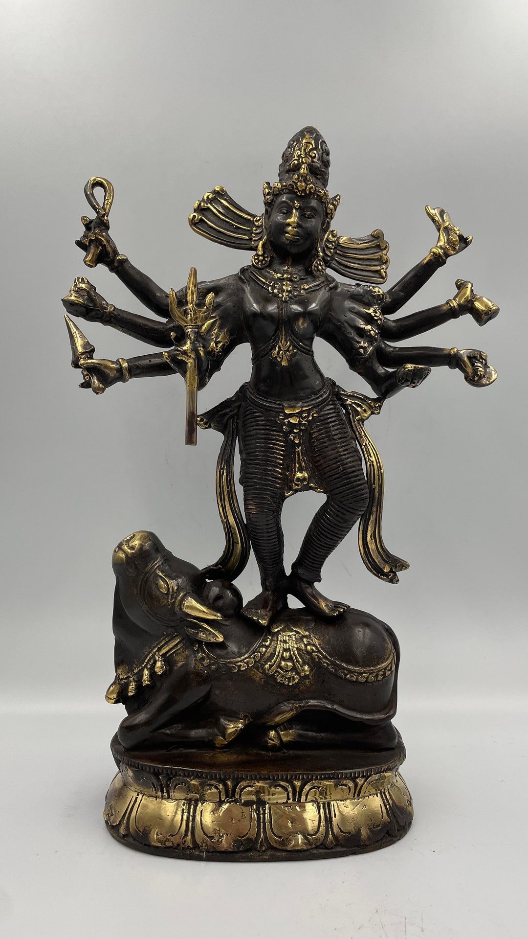 Mahakali on the Bull Statue 13 Inch/ 33 Cm, Mahakali Bronze Statue ...