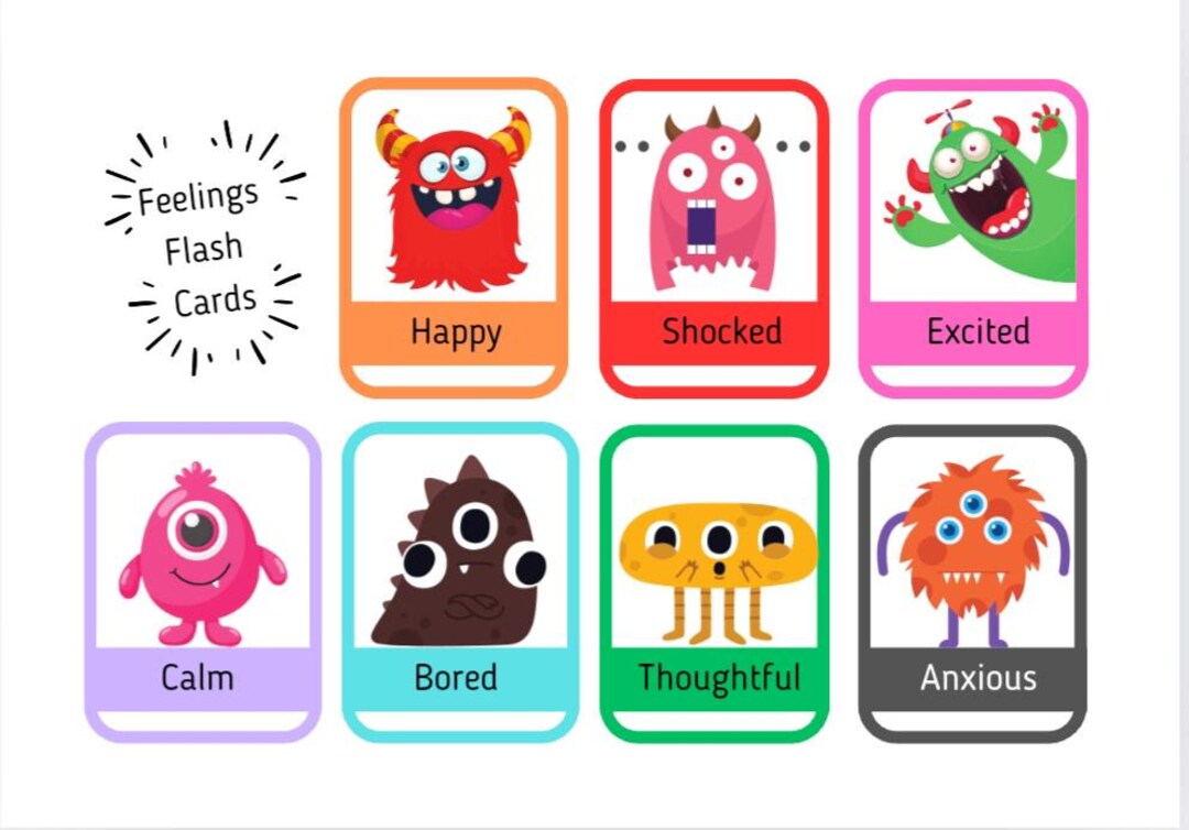 Printable Emotion Flashcards, Nursery Rhymes Monsters Cards, Feelings ...