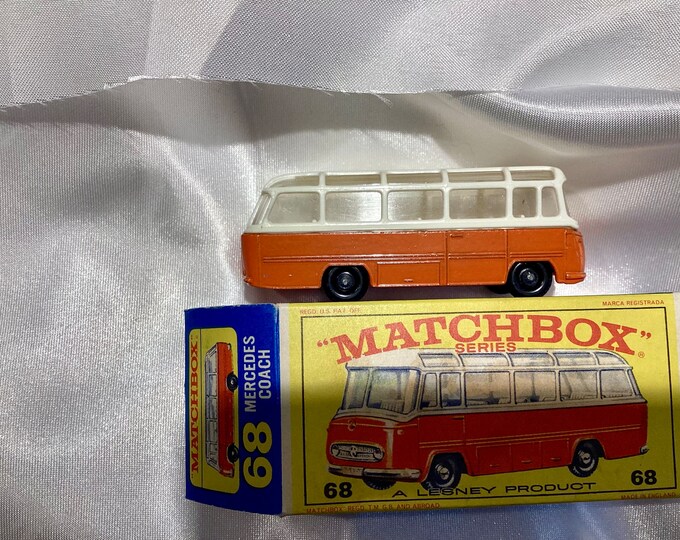 Vintage Matchbox Mercedes Coach Bus Orange & White No. 68 Lesney 1960's ...