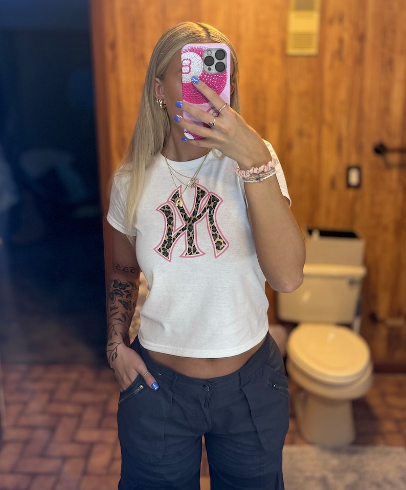 Pink Cheetah Yankees Logo Baby Tee - Etsy