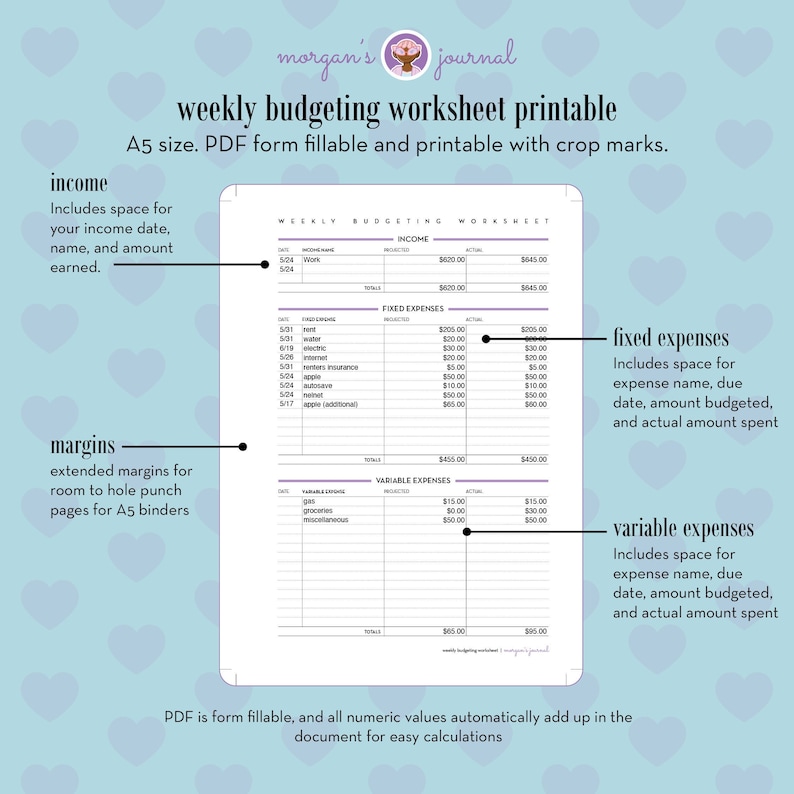 A5 Digital Budgeting Worksheet for Cash Stuffing / Cash Budgeting - Etsy