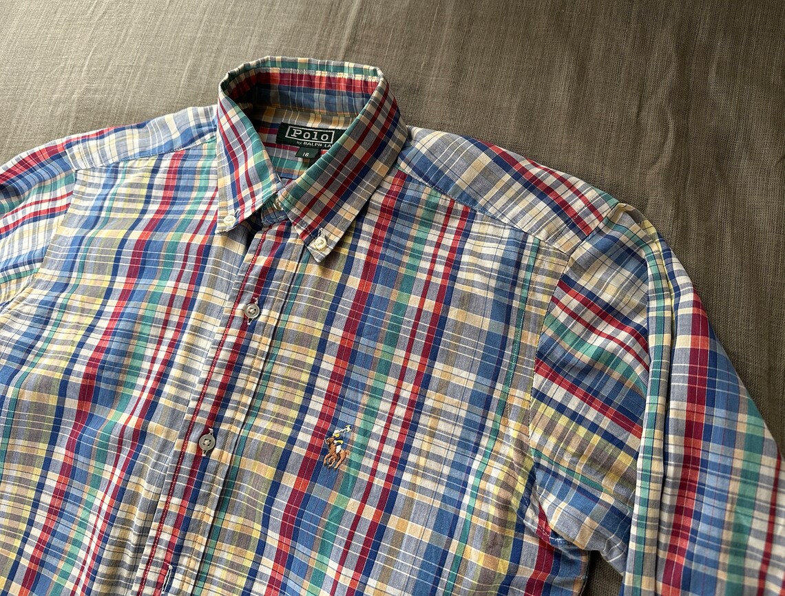 RALPH LAUREN Madras Check Button Down Shirt, Size 16 - Etsy