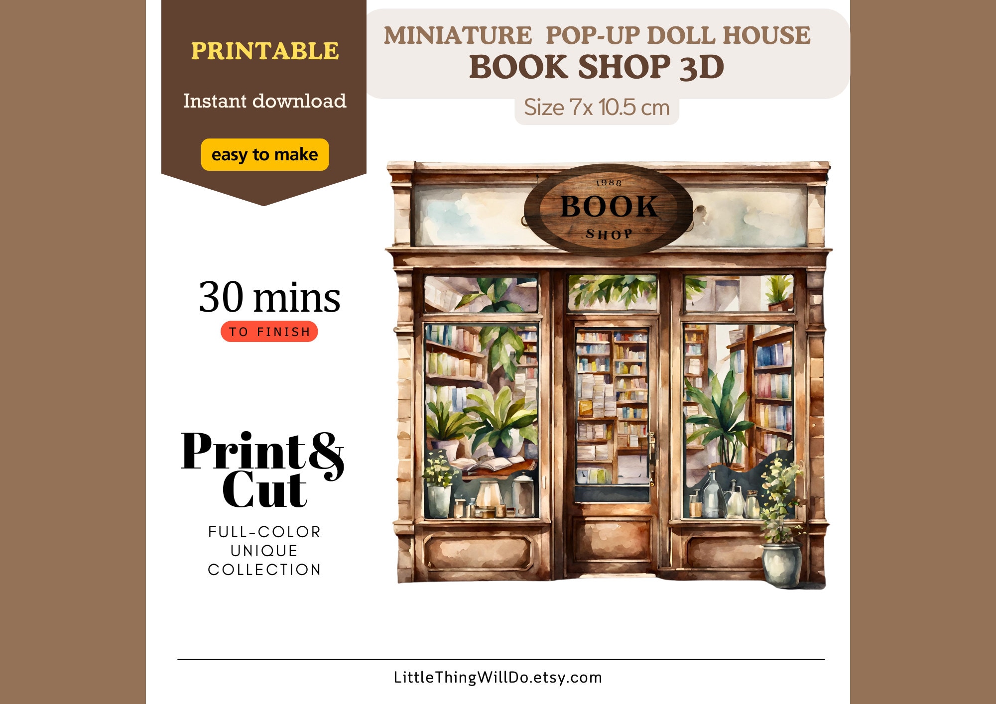 Paper Lantern Miniature BOOK SHOP Pop-up Dollhouse 3D Paper House Adult ...