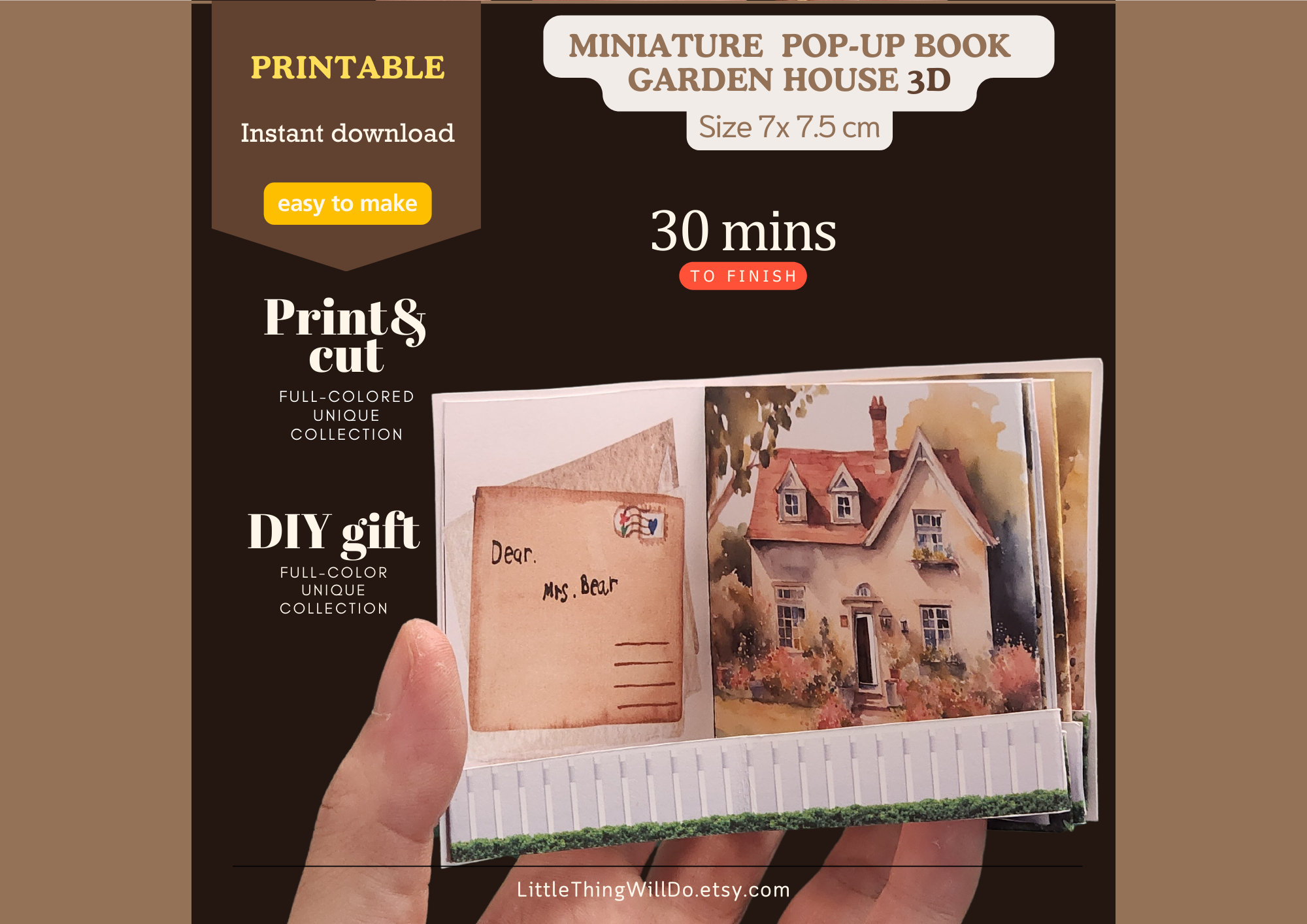 Garden House Vintage Unique Style Mini Pop-up Book Easy DIY Papercraft ...