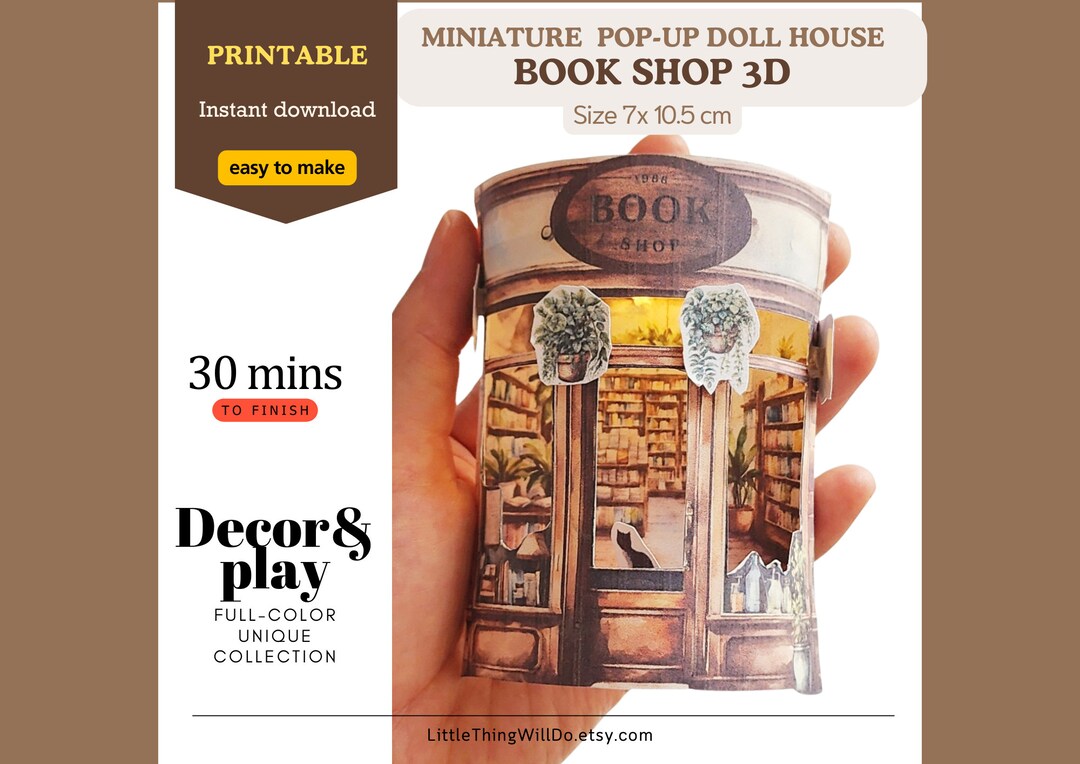 Paper Lantern Miniature BOOK SHOP Pop-up Dollhouse 3D Paper House Adult ...