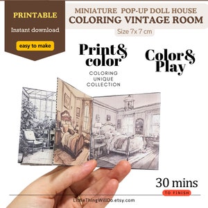 Coloring Vintage Miniature Paper Pop-up Doll House Book Printable 3D ...