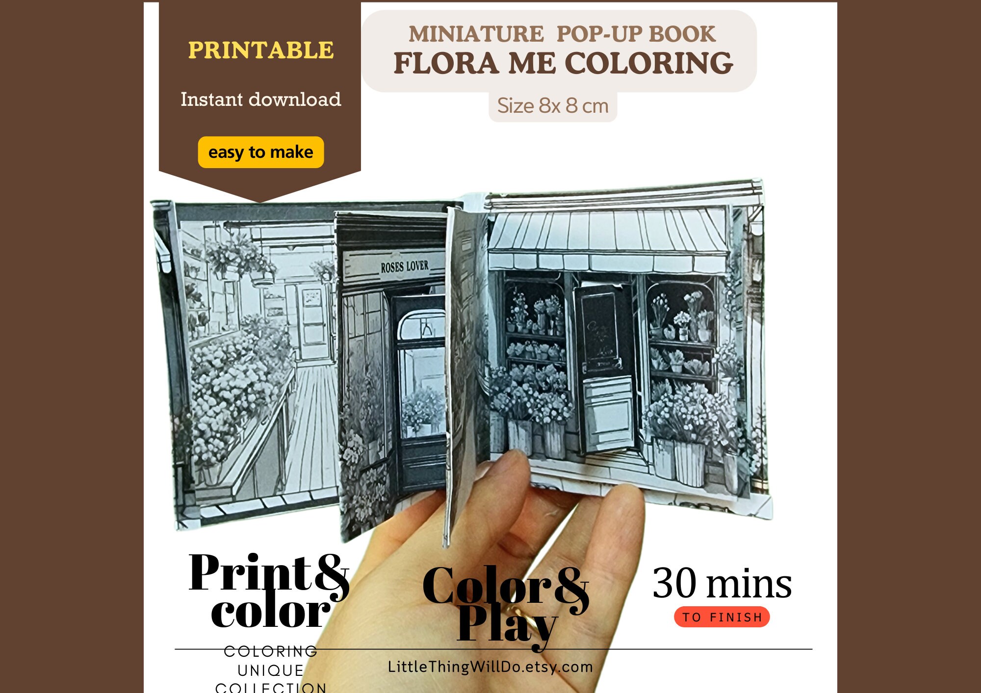 Flora Me Coloring Pop-up Book: Miniature DIY House (digital Download ...