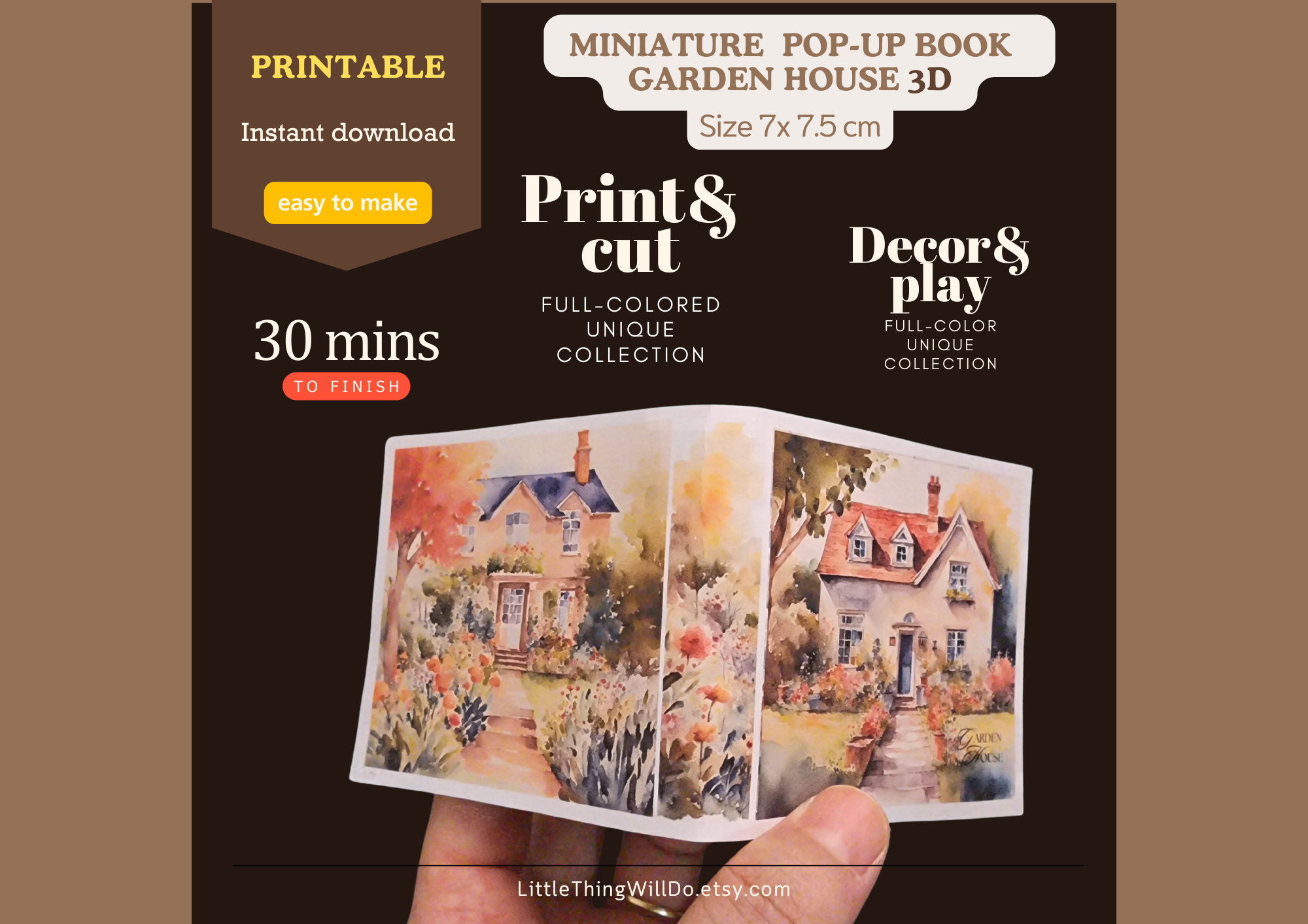 Garden House Vintage Unique Style Mini Pop-up Book Easy DIY Papercraft ...