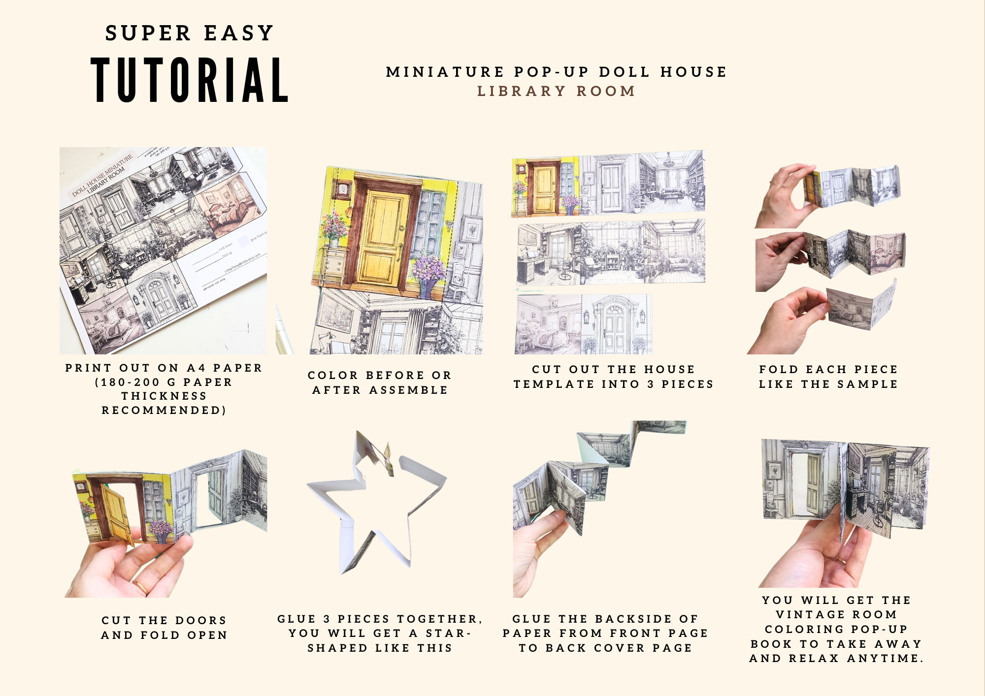 Coloring Vintage Miniature Paper Pop-up Doll House Book Printable 3D ...