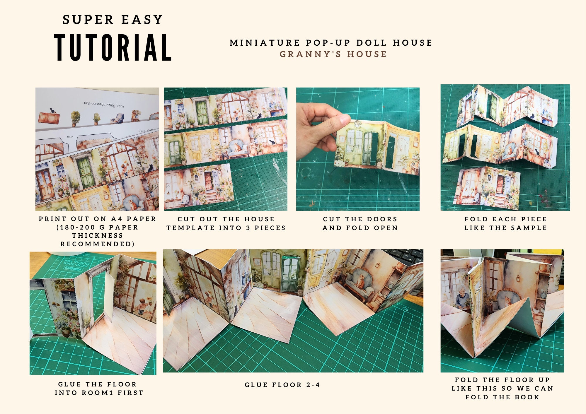 Granny's House Full-colored Vintage Miniature Paper Pop-up Doll House ...