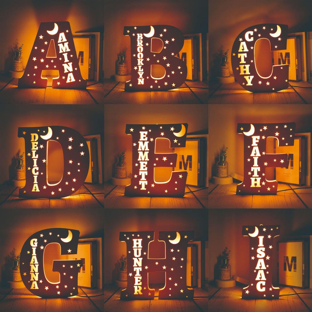 Personalized Wooden Alphabet Light | Custom Name LED Lamp | Kids Room ...
