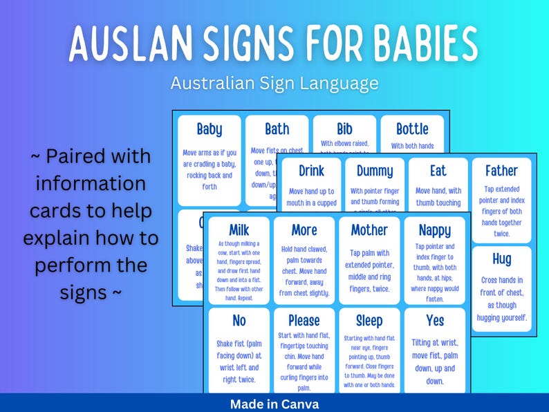 AUSLAN Flashcards for Babies and Non-verbal Children - Etsy
