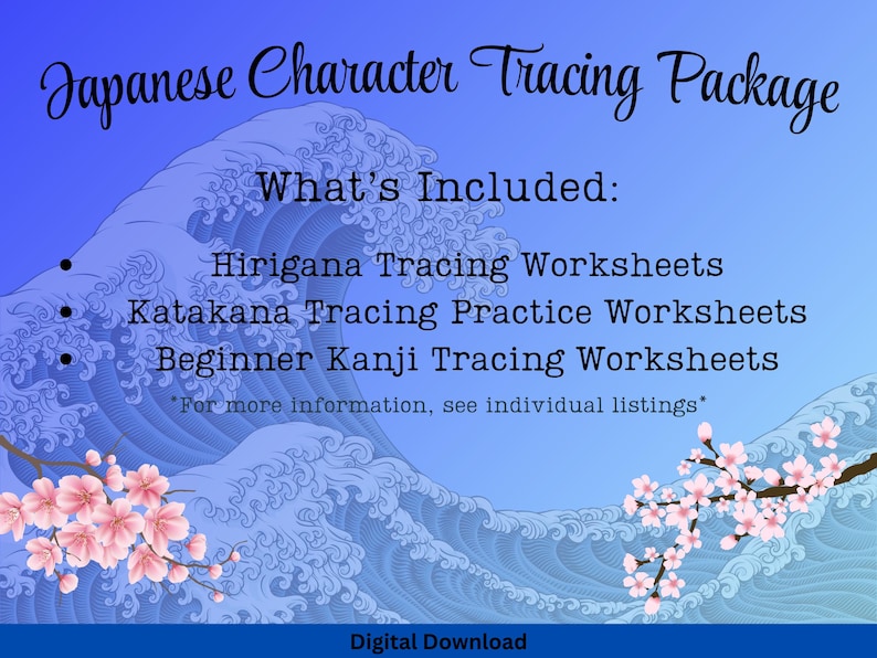 Japanese Character Tracing Practice Worksheet Package - Etsy