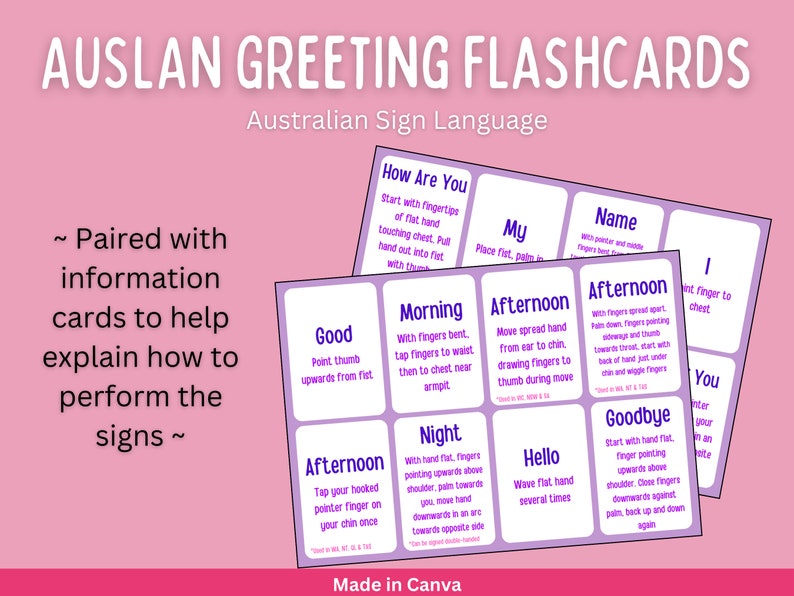 Early Learning AUSLAN Greeting Flashcards for Verbal & Non Verbal ...