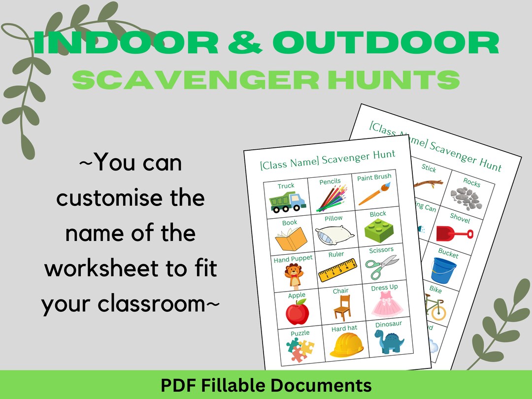 Early Childhood/preschool Indoor & Outdoor Scavenger Hunt Worksheets - Etsy