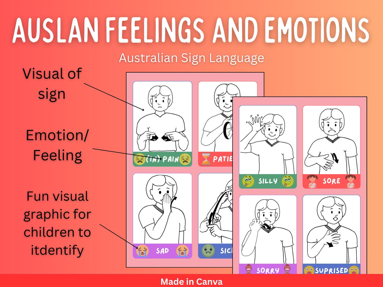 Early Learning AUSLAN Emotions and Feelings Flashcards for Non-verbal ...