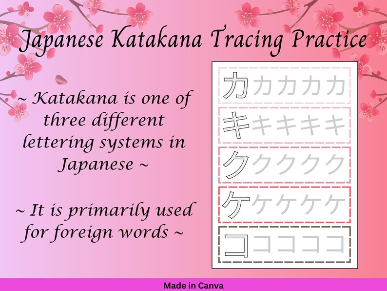 Japanese Katakana Alphabet Tracing Worksheets - Etsy