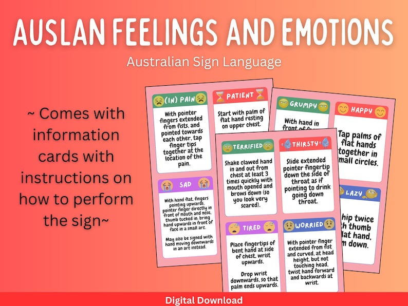 Early Learning AUSLAN Emotions and Feelings Flashcards for Non-verbal ...