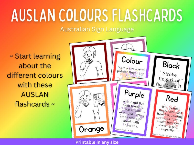Early Learning AUSLAN Colours Flashcard Pack - Etsy Australia