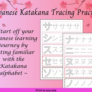 Japanese Katakana Alphabet Tracing Worksheets - Etsy
