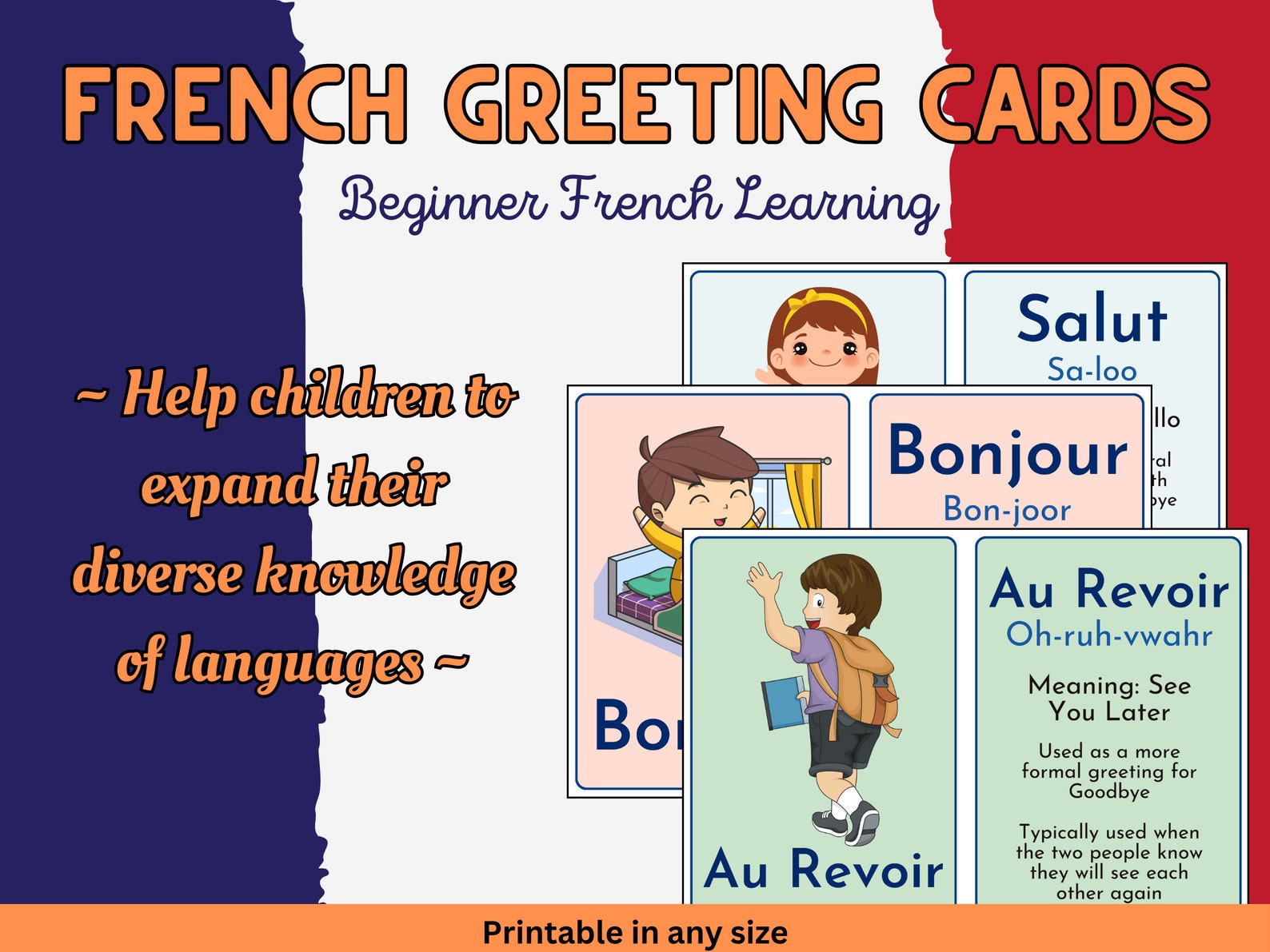 Preschool & Early Learning Beginner French Greeting Flashcards - Etsy