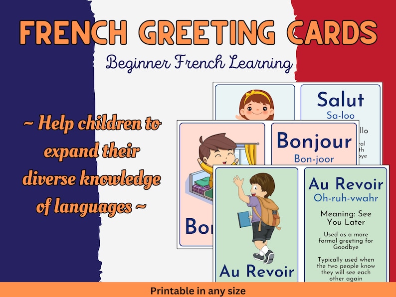 Preschool & Early Learning Beginner French Greeting Flashcards - Etsy