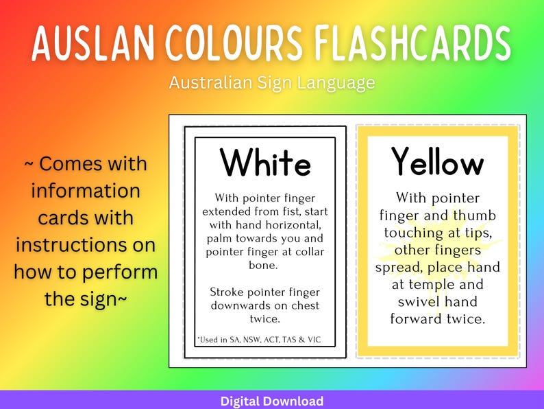 Early Learning AUSLAN Colours Flashcard Pack - Etsy Australia