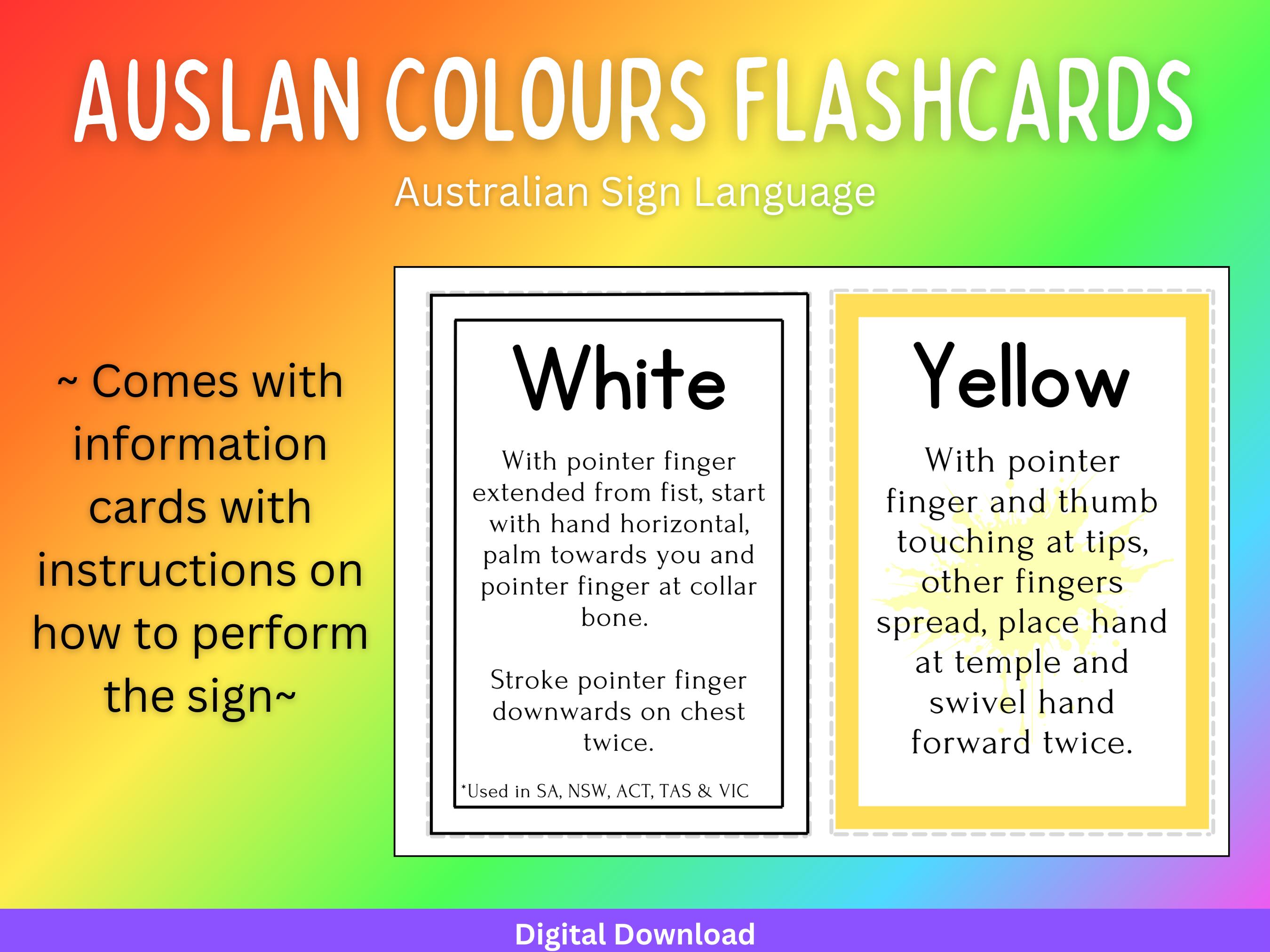 Early Learning AUSLAN Colours Flashcard Pack - Etsy