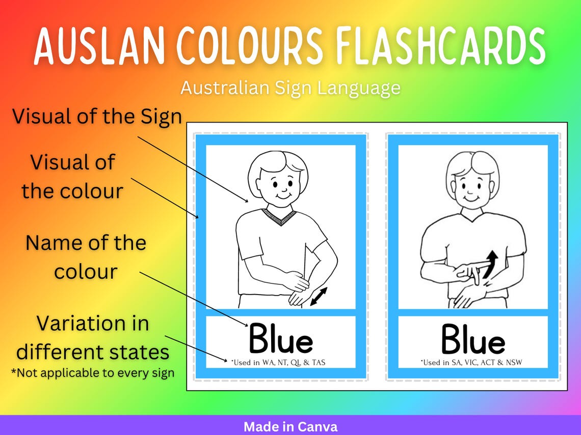 Early Learning AUSLAN Colours Flashcard Pack - Etsy