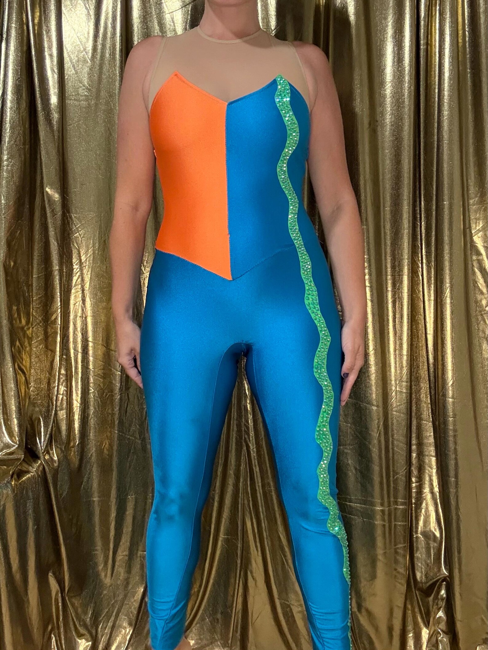 Neon Color Block Unitard: Aerial Dance, Circus Arts, Rhinestone Detail ...