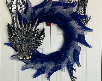 Blue Purple Dragon Wreath With Wings and Tail - Etsy