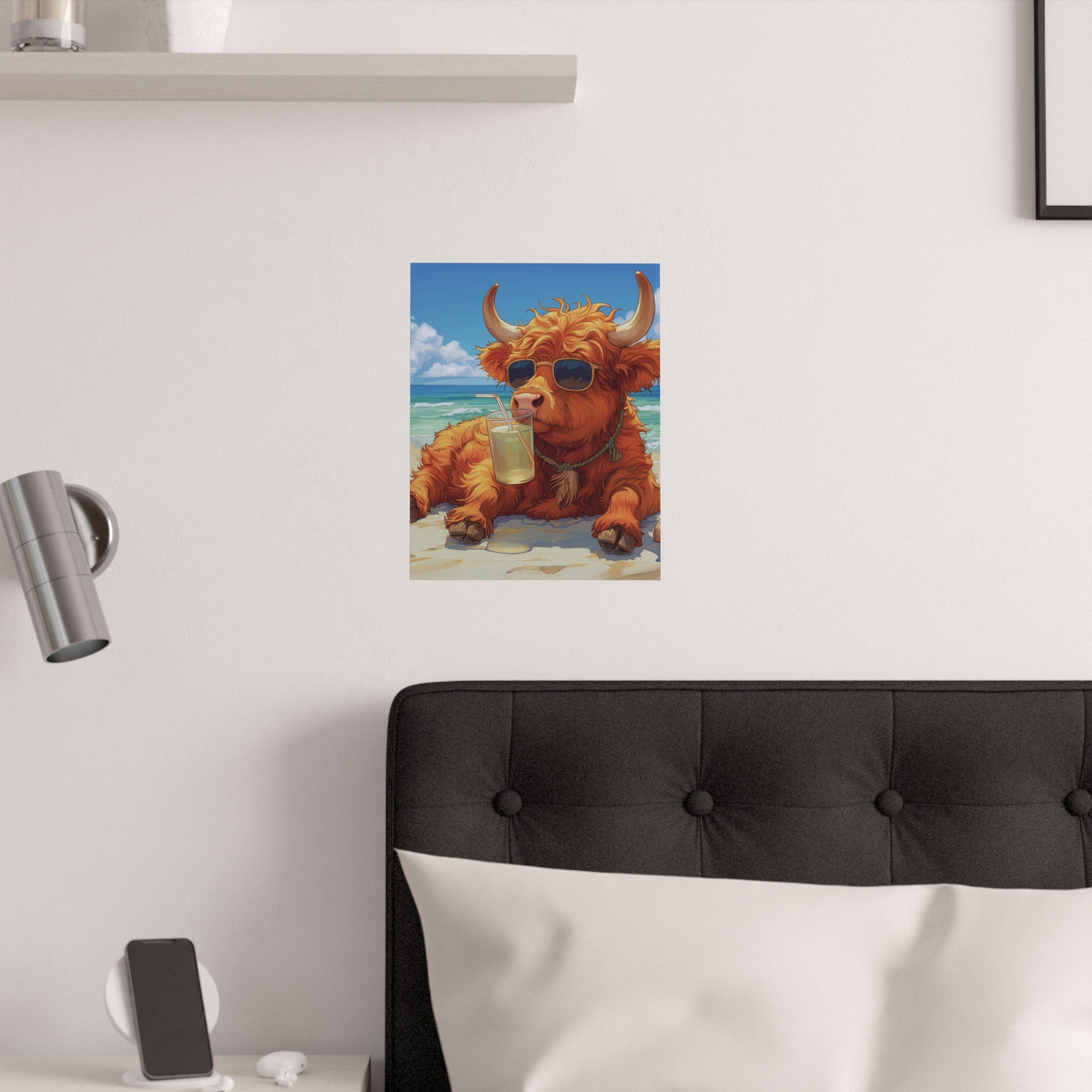 Highland Cow Chilling by the Beach in the Summertime Poster - Etsy