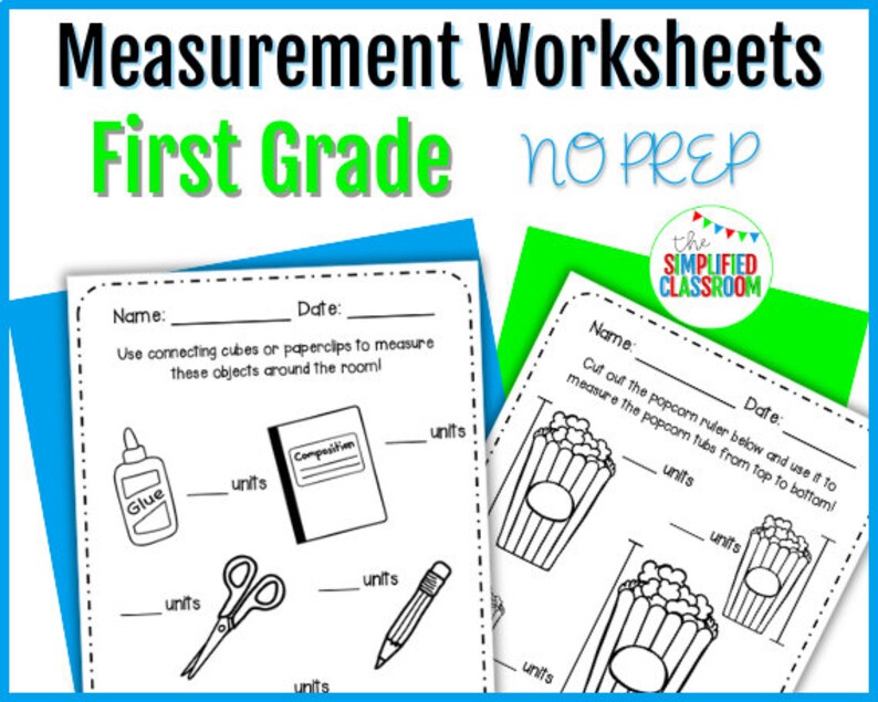 First Grade NO PREP Measurement Worksheets Pack Printable Digital ...
