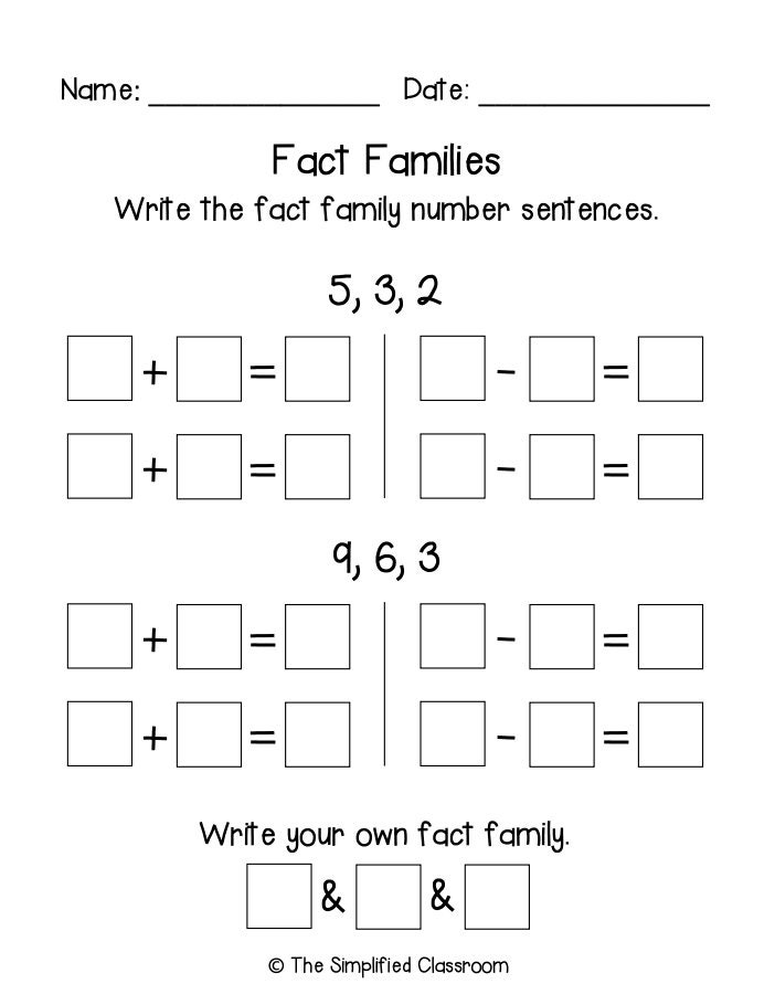 FREE Fact Families Family Practice Worksheet for First Grade - Etsy