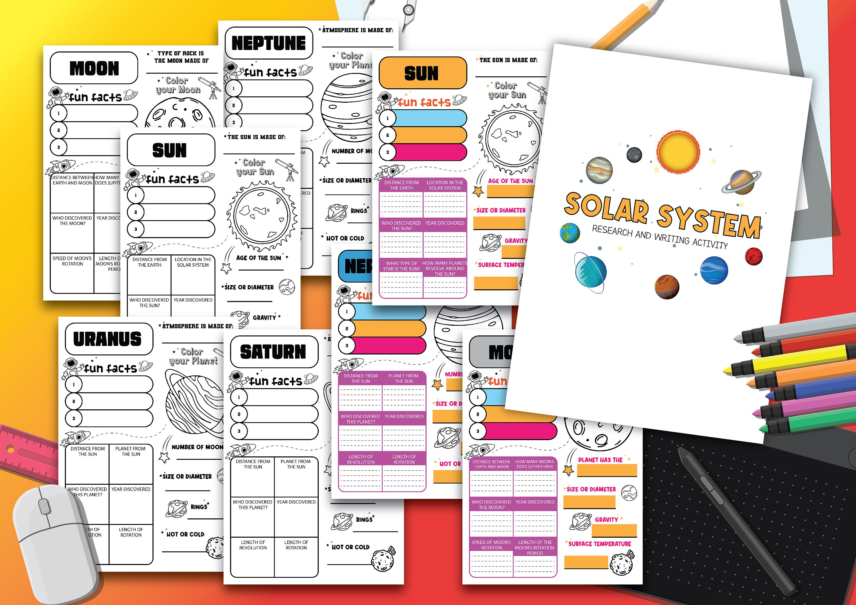 Solar System Research and Writing Activity Set - Etsy