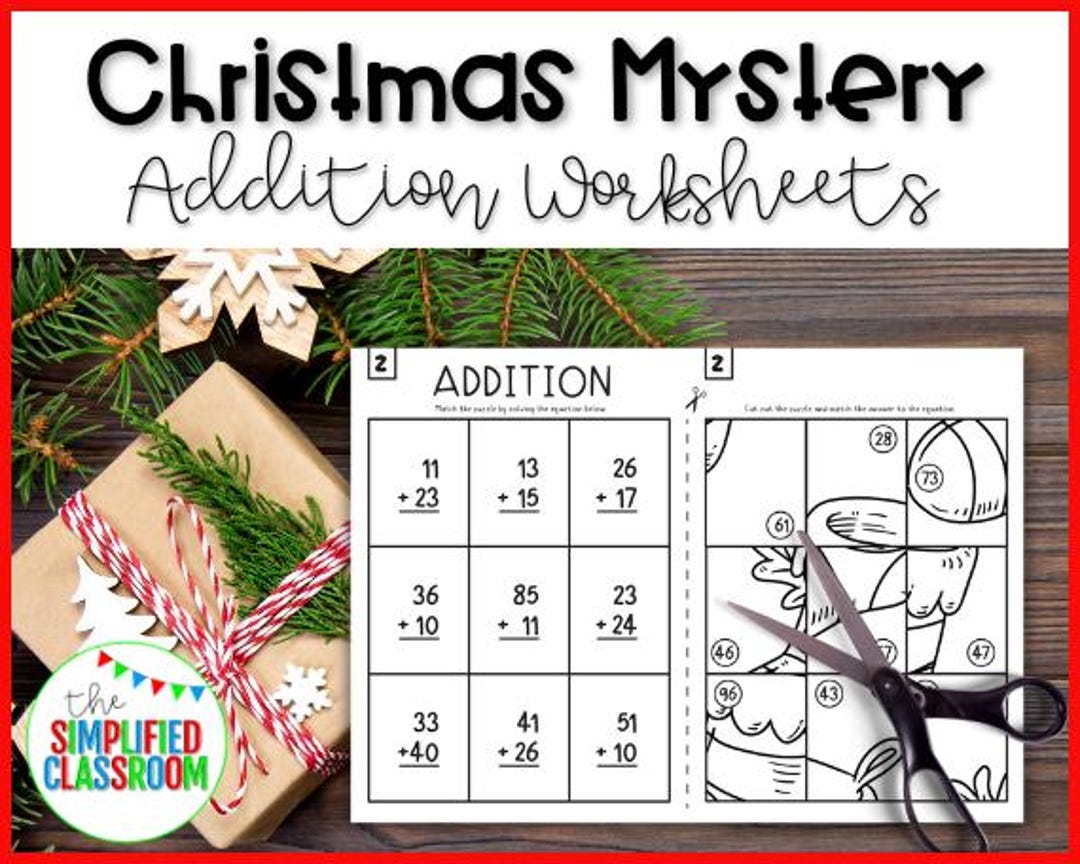 Christmas Mystery Addition Worksheets - Etsy