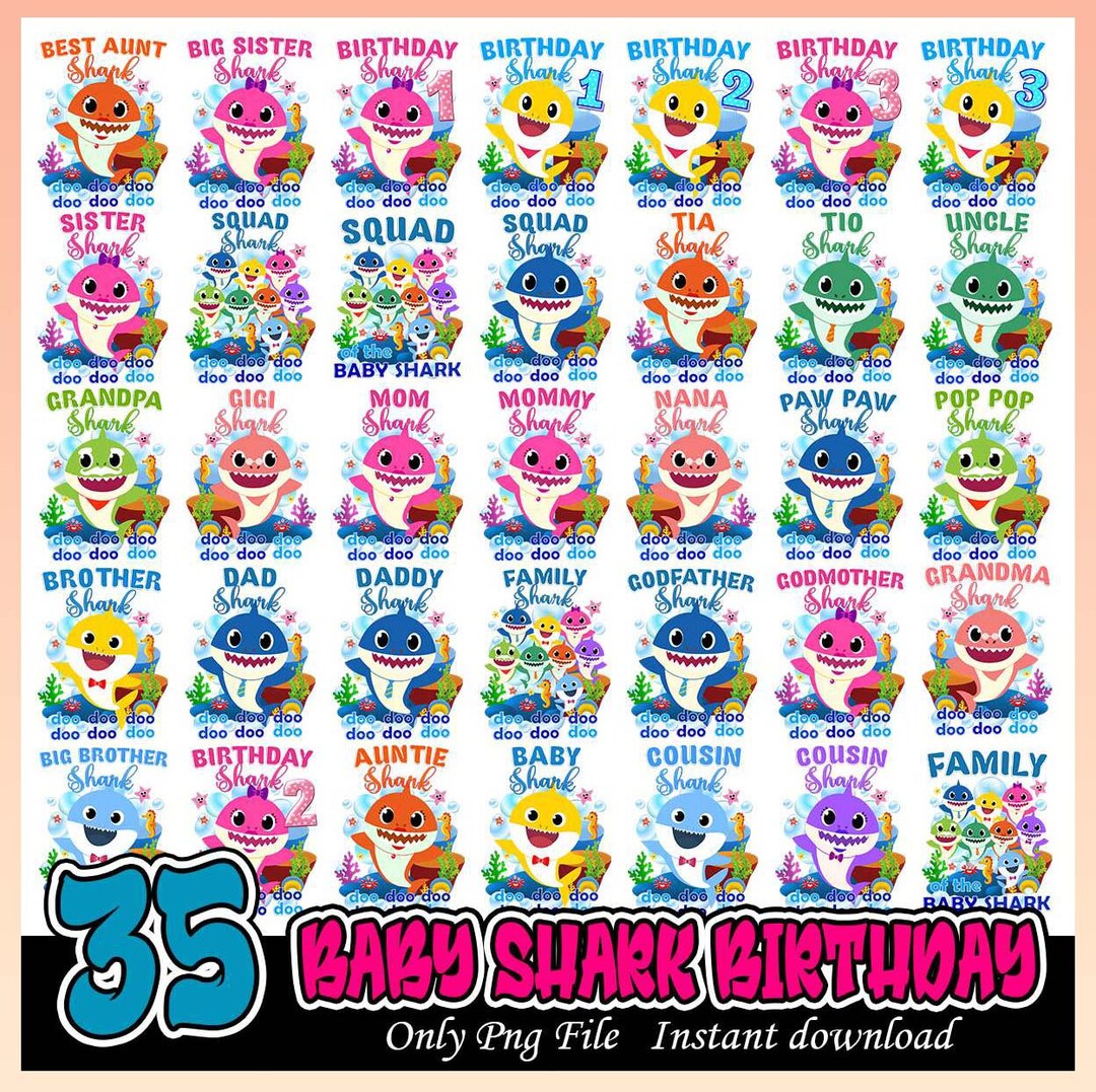 Baby Shark Bundle Png 35 Files, Baby Shark Clipart, Baby Shark Family ...
