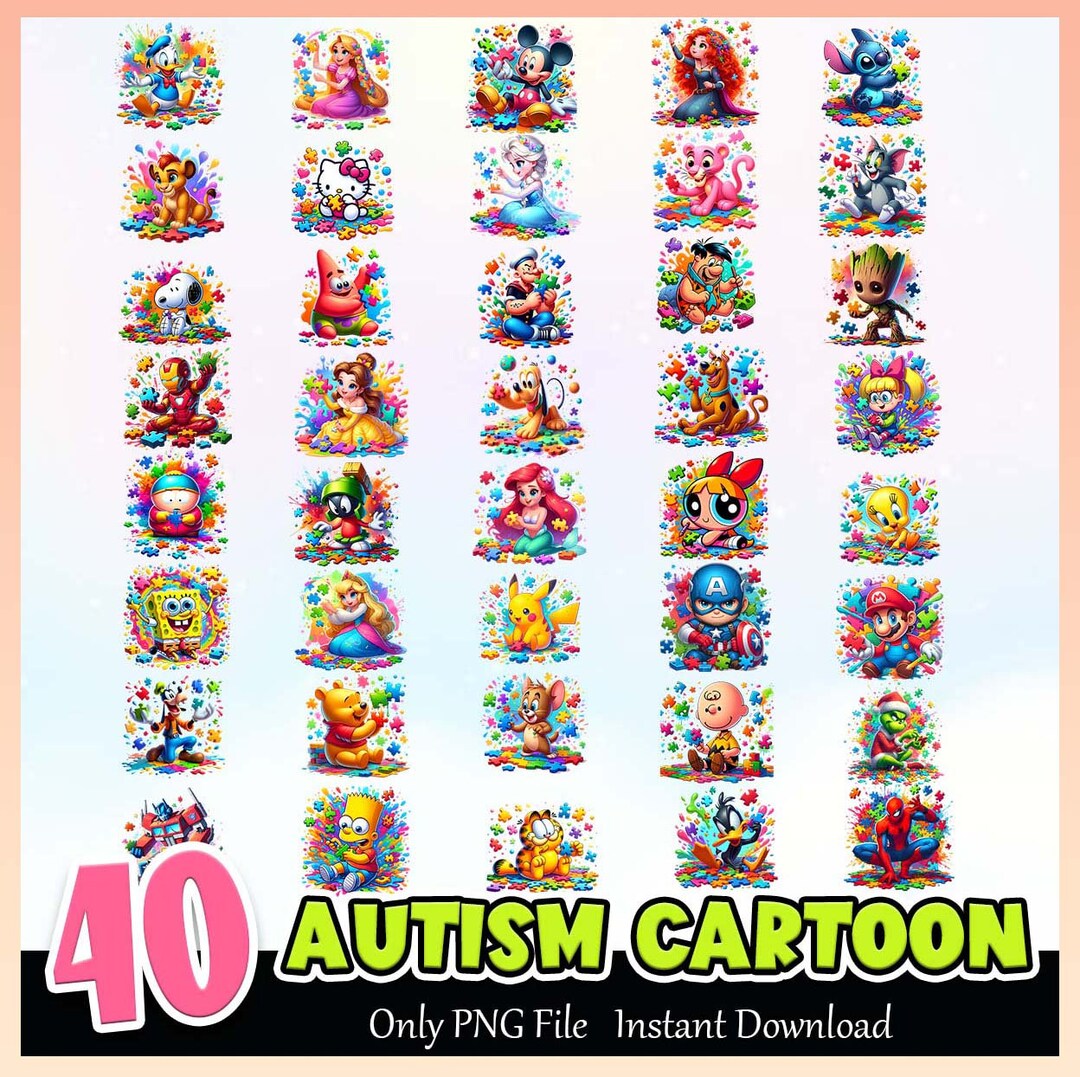 40 Autism Awareness Cartoon Png Bundle, Autism Puzzle Png, Character ...