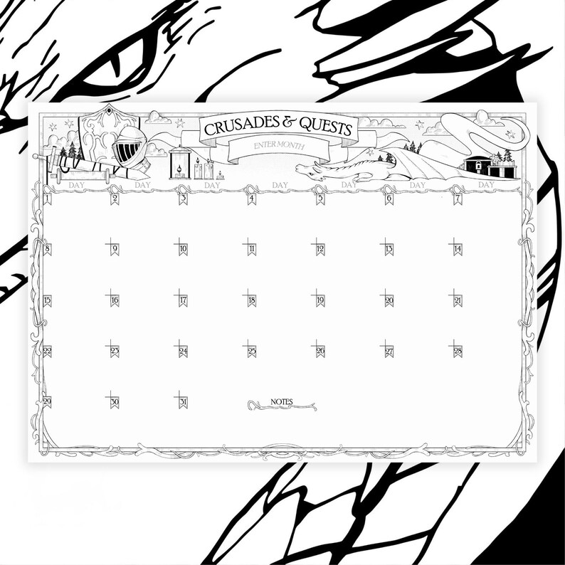 Printable Fantasy Monthly Calendar | Medieval Dragon Planner | RPG ...