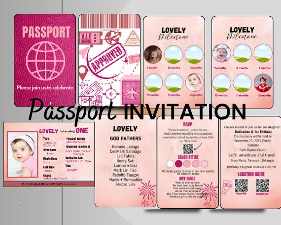 Pink Passport-themed Editable First Birthday Milestone Tracker, Canva ...