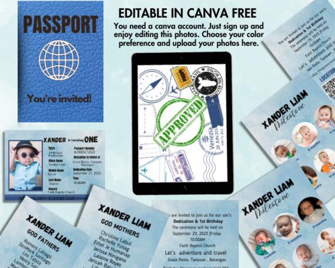 Passport-themed Editable First Birthday Milestone Tracker, Canva ...
