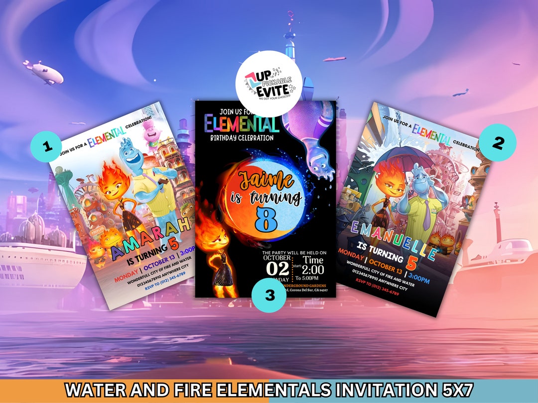 Elemental Pickable Party Invitation, EDITABLE Birthday Invite, Fire ...